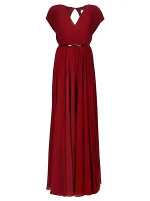 Max Mara Pleated Maxi Dress With Belted Waist - Red