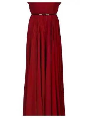 Max Mara Pleated Maxi Dress With Belted Waist - Red