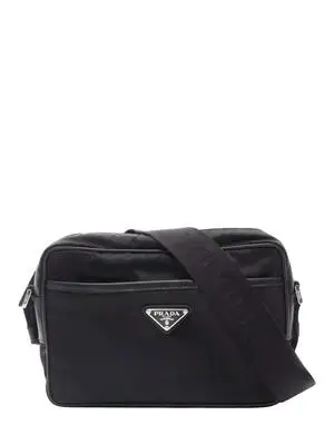 Prada Saffiano Trimmed Tessuto Camera Bag - Black
