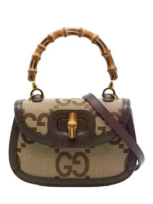 Gucci Small Jumbo Gg Canvas Bamboo 1947 Top Handle Bag - Neutrals