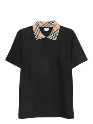 Burberry Check-collar Cotton Polo Shirt - Black