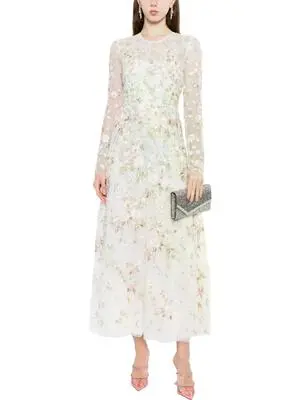 NEEDLE & THREAD Garden Rose Embroidered Gown - Neutrals