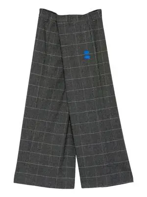 Off-White Wide Leg Plaid Trousers - Grey