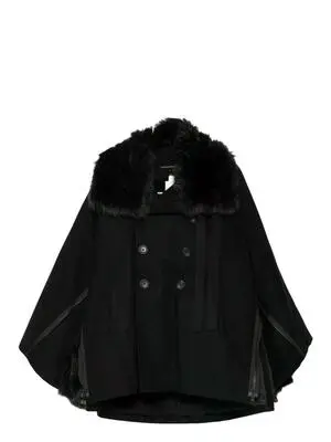 Yohji Yamamoto Faux-fur Trimmed Double-breasted Cape - Black