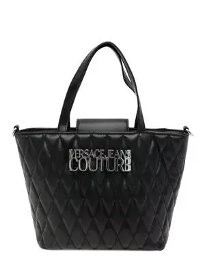 Versace Quilted Logo Plaque Tote Bag - Black