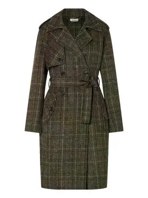 Liu Jo Long Wool Blend Plaid Trench Coat - Brown