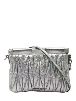 Miu Miu Matelasse Metallic Nappa Frame Clutch With Strap - Silver