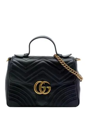 Gucci Gg Marmont Matelassé Leather Top Handle Bag Satchel - Black