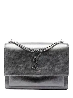 Saint Laurent Metallic Calfskin Monogram Sunset Crossbody Bag - Silver