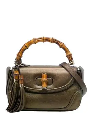 Gucci Gucci Medium Leather New Bamboo Satchel Brown