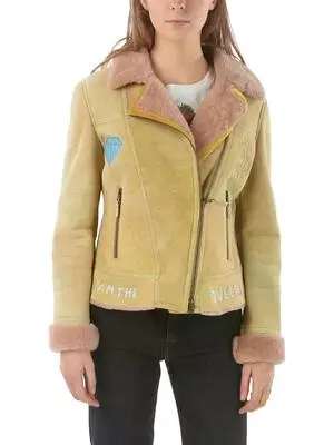 History Repeats Embroidered Shearling Jacket - Neutrals