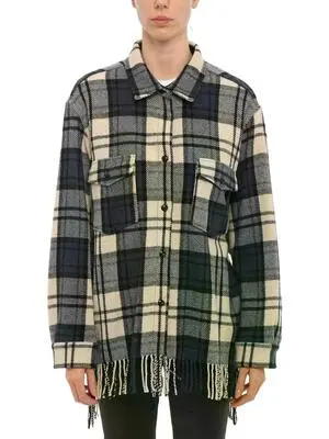 Woolrich Checked Overshirt With Fringe - Neutrals