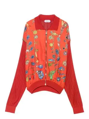Versace Jewellery Print Pleated Sleeve Cardigan - Red