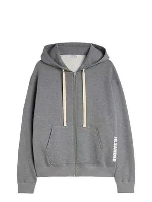 JIL SANDER Logo Print Zip-up Hoodie - Grey