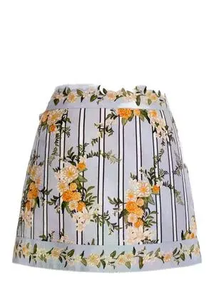 Agua Bendita Luna Valle Floral-print Linen Asymmetric Skirt - Blue