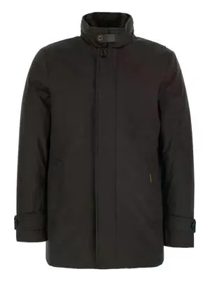 MOORER High-neck Jacket With Front Button And Zip Fastening - Brown