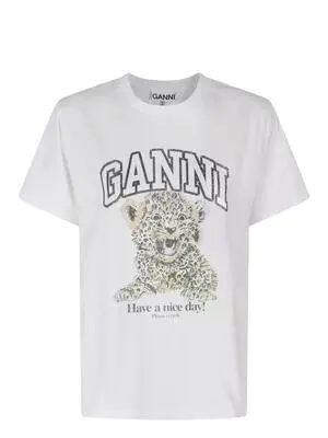 GANNI Leopard Print T-shirt - White