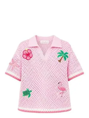 MC2 SAINT BARTH Pixie Crochet-knit Patch-detail V-neck T-shirt - Pink
