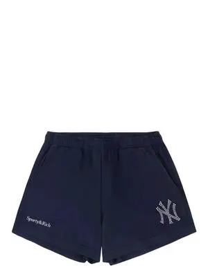 SPORTY & RICH X Yankees Crystal Embellished Shorts - Blue