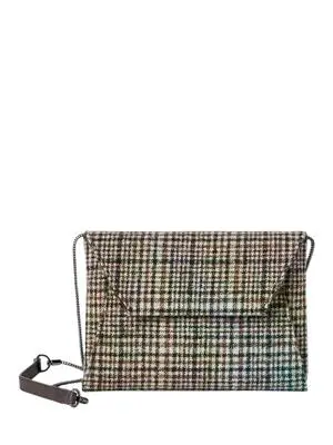 Brunello Cucinelli Brunello Cucinelli Duo Pochette In Alpaca And Wool Check With Chain Neutrals