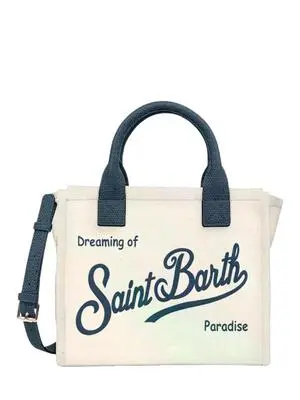 MC2 SAINT BARTH MC2 Saint Barth Logo Print Canvas Tote Bag Neutrals