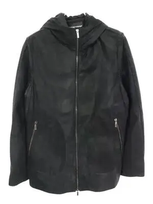 Emporio Armani 2000s Leather Hooded Jacket - Black