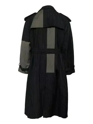Y’s Pinstripe Pattern Single-breasted Trench Coat - Black