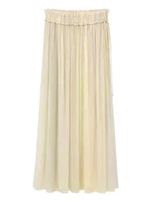 JUCCA Drawstring Ruffled Sheer Skirt - Neutrals
