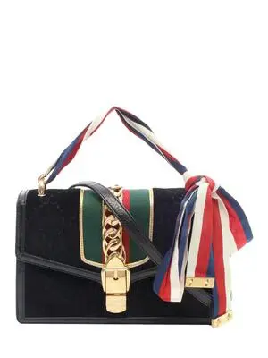 Gucci Small Gg Velvet Sylvie Crossbody Bag - Black