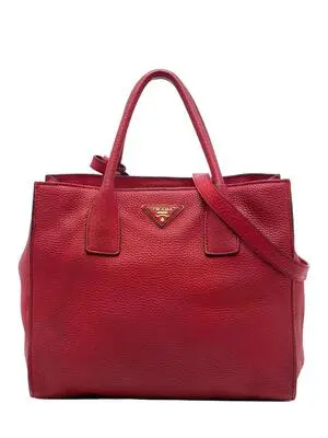 Prada Vitello Daino Convertible Tote Satchel - Red