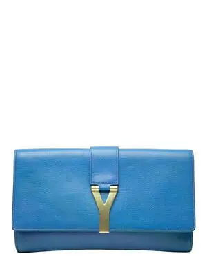 Saint Laurent Textured Leather Chyc Ligne Clutch Bag - Blue