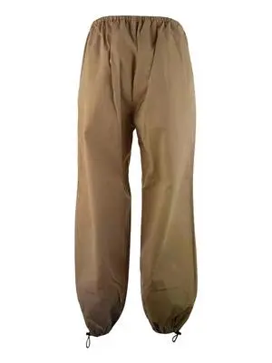 Miu Miu Logo Embroidered Cotton Trousers - Brown