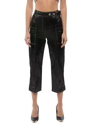 REJINA PYO Contrast Stitch Cropped Trousers - Black