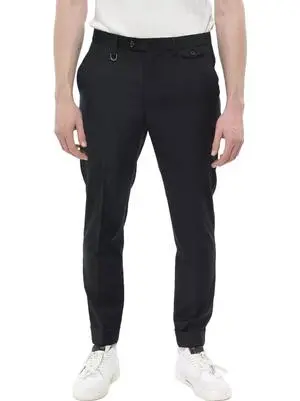 PAOLO PECORA Navy Blue Trousers With Turn-up Cuffs - Black