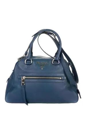 Prada Vitello Phenix Logo-plaque Tote Bag - Blue