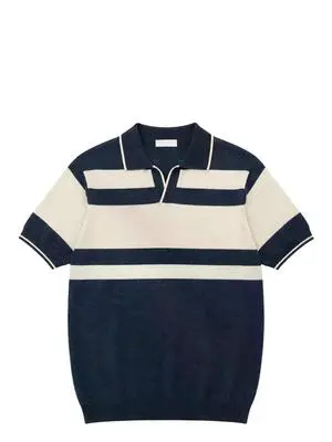 HERITAGE Striped Short-sleeve Polo Shirt - Blue