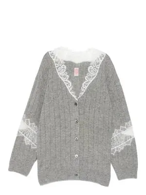 FETICO Hairy-lace Paneled Cardigan - Grey