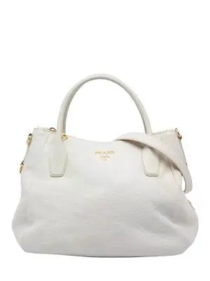 Prada Vitello Daino Zip Top Convertible Tote Satchel - Grey