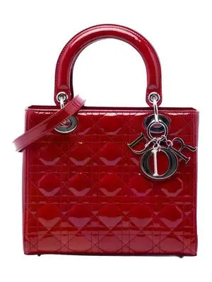 Dior Christian Dior Patent Cannage Lady Dior Satchel Red