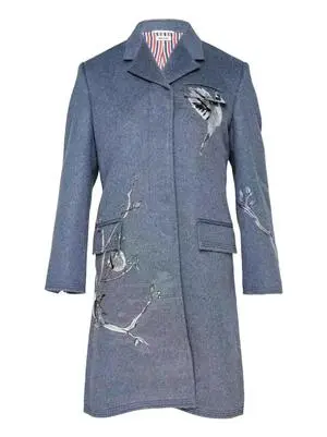 Thom Browne Embroidered Chesterfield Coat - Blue