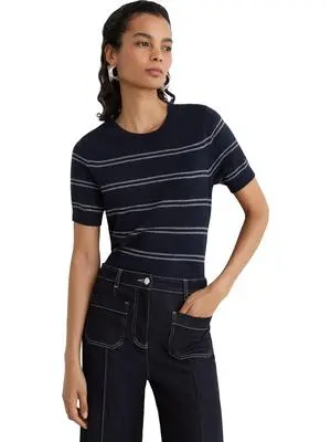 REISS Sabrina Wool-blend Striped Knit Top With Cashmere - Navy/grey