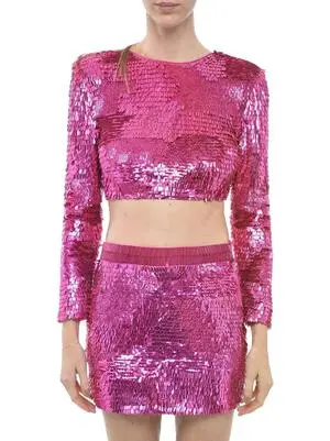 Retrofete Leanne Sequin Cropped Top - Pink