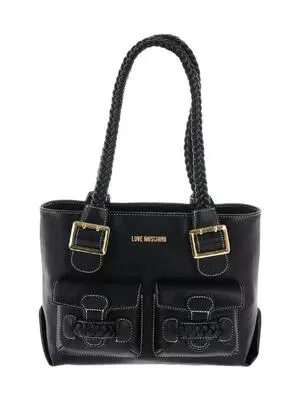 Moschino Braided-handle Shoulder Bag With Contrast Stitching - Black