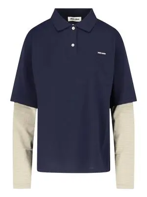 Miu Miu Cotton Long Sleeve Polo - Blue