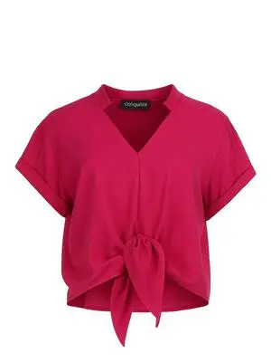 CONQUISTA Tie-front Blouse - Pink
