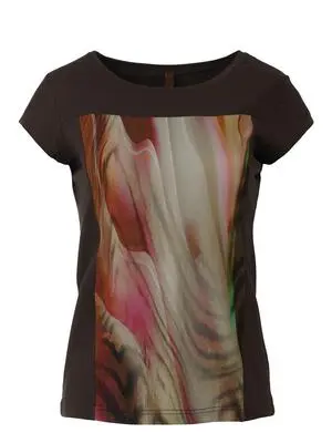 CONQUISTA Abstract Print Viscose Elastane Tee - Brown