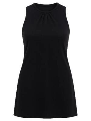 CONQUISTA Sleeveless Scoop Neck Mini Dress With Sheer Stripe Detail - Black