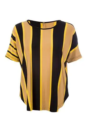 CONQUISTA Sheer Detail Stripe Top - Black