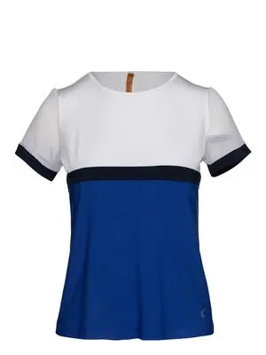 CONQUISTA Color Blocked Short Sleeve Tee With Sheer Sleeves - Blue