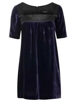 CONQUISTA Short Sleeve Velvet Mini Dress - Black